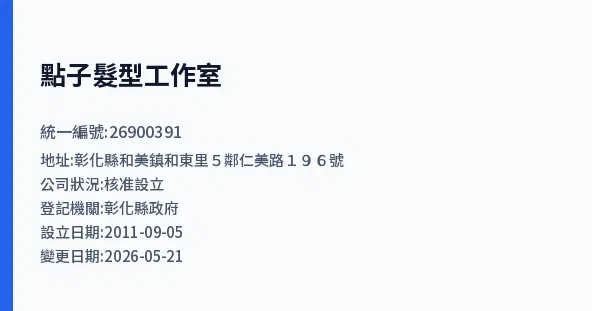 點子髮型工作室的照片-統編 26900391(彰化縣) 公司登記資料與營業項目詳細圖表