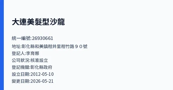 大連美髮型沙龍的照片-統編 26930661(彰化縣) 公司登記資料與營業項目詳細圖表