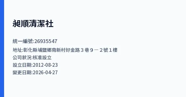 昶順清潔社的照片-統編 26935547(彰化縣) 公司登記資料與營業項目詳細圖表