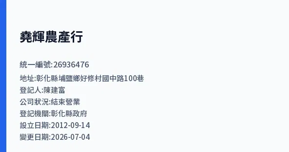 堯輝農產行的照片-統編 26936476(彰化縣) 公司登記資料與營業項目詳細圖表
