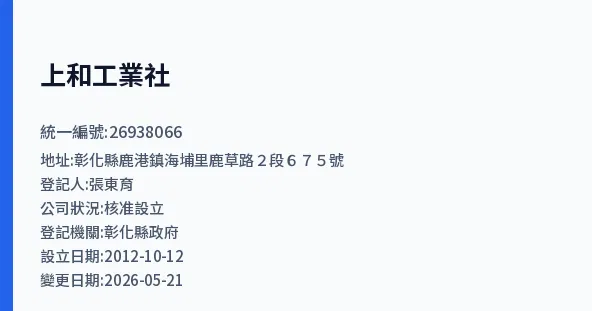 上和工業社的照片-統編 26938066(彰化縣) 公司登記資料與營業項目詳細圖表