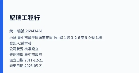聖瑞工程行的照片-統編 26943461(臺中市) 公司登記資料與營業項目詳細圖表