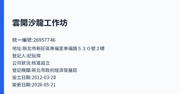 雲開沙龍工作坊的照片-統編 26957746(新北市) 公司登記資料與營業項目詳細圖表