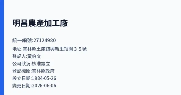 明昌農產加工廠的照片-統編 27124980(雲林縣) 公司登記資料與營業項目詳細圖表
