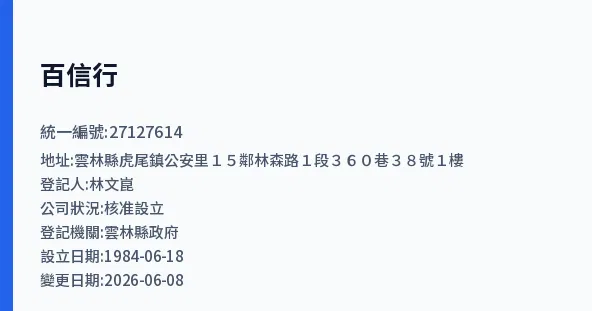 百信行的照片-統編 27127614(雲林縣) 公司登記資料與營業項目詳細圖表