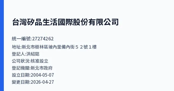 台灣矽品生活國際股份有限公司的照片-統編 27274262(新北市) 公司登記資料與營業項目詳細圖表