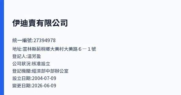 伊迪賣有限公司的照片-統編 27394978(雲林縣) 公司登記資料與營業項目詳細圖表
