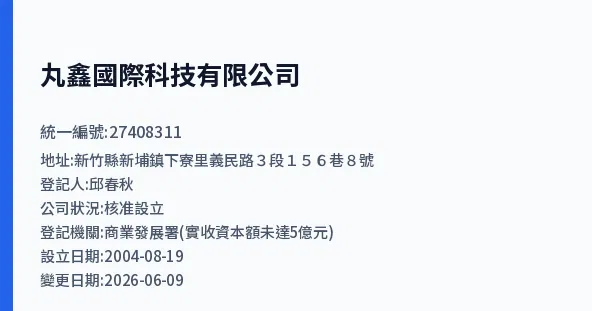 丸鑫國際科技有限公司的照片-統編 27408311(新竹縣) 公司登記資料與營業項目詳細圖表