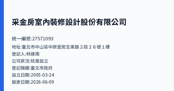 采金房室內裝修設計股份有限公司的照片-統編 27571093(臺北市) 公司登記資料與營業項目詳細圖表