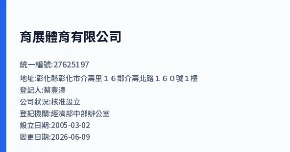 育展體育有限公司的照片-統編 27625197(彰化縣) 公司登記資料與營業項目詳細圖表