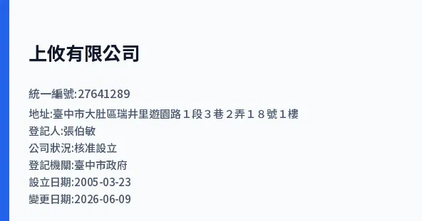 上攸有限公司的照片-統編 27641289(臺中市) 公司登記資料與營業項目詳細圖表