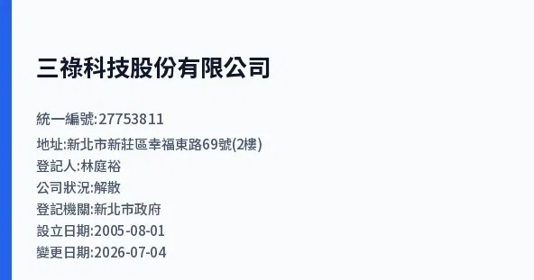 三祿科技股份有限公司的照片-統編 27753811(新北市) 公司登記資料與營業項目詳細圖表