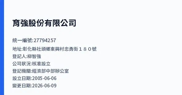 育強股份有限公司的照片-統編 27794257(彰化縣) 公司登記資料與營業項目詳細圖表