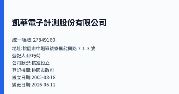 凱華電子計測股份有限公司的照片-統編 27849160(桃園市) 公司登記資料與營業項目詳細圖表