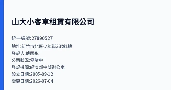 山大小客車租賃有限公司的照片-統編 27890527(新竹市) 公司登記資料與營業項目詳細圖表