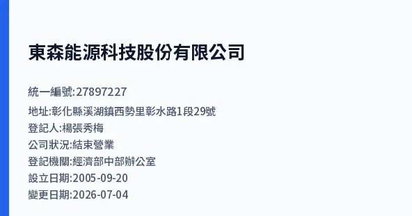 東森能源科技股份有限公司的照片-統編 27897227(彰化縣) 公司登記資料與營業項目詳細圖表