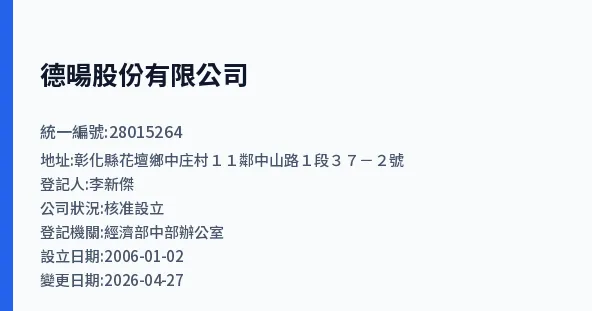 德暘股份有限公司的照片-統編 28015264(彰化縣) 公司登記資料與營業項目詳細圖表