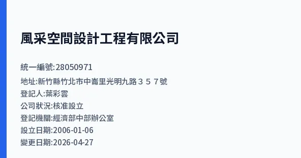 風采空間設計工程有限公司的照片-統編 28050971(新竹縣) 公司登記資料與營業項目詳細圖表