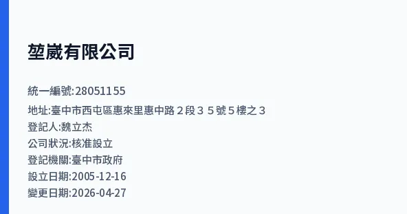 堃崴有限公司的照片-統編 28051155(臺中市) 公司登記資料與營業項目詳細圖表