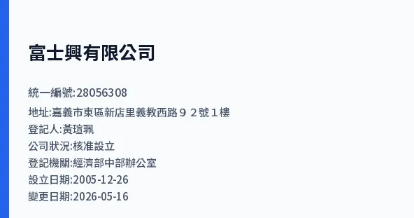 富士興有限公司的照片-統編 28056308(嘉義市) 公司登記資料與營業項目詳細圖表