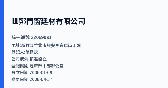 世鄮門窗建材有限公司的照片-統編 28069991(新竹縣) 公司登記資料與營業項目詳細圖表