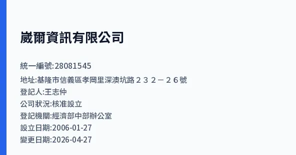 崴爾資訊有限公司的照片-統編 28081545(基隆市) 公司登記資料與營業項目詳細圖表