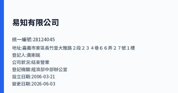 易知有限公司的照片-統編 28124045(嘉義市) 公司登記資料與營業項目詳細圖表