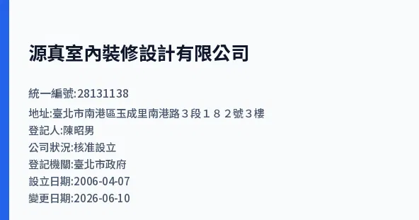 源真室內裝修設計有限公司的照片-統編 28131138(臺北市) 公司登記資料與營業項目詳細圖表