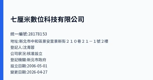 七厘米數位科技有限公司的照片-統編 28178153(新北市) 公司登記資料與營業項目詳細圖表