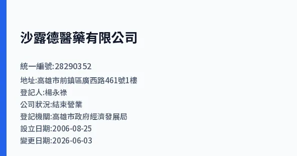沙露德醫藥有限公司的照片-統編 28290352(高雄市) 公司登記資料與營業項目詳細圖表
