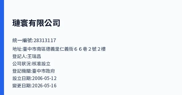 璉寰有限公司的照片-統編 28313117(臺中市) 公司登記資料與營業項目詳細圖表