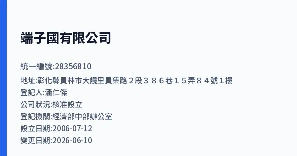 端子國有限公司的照片-統編 28356810(彰化縣) 公司登記資料與營業項目詳細圖表