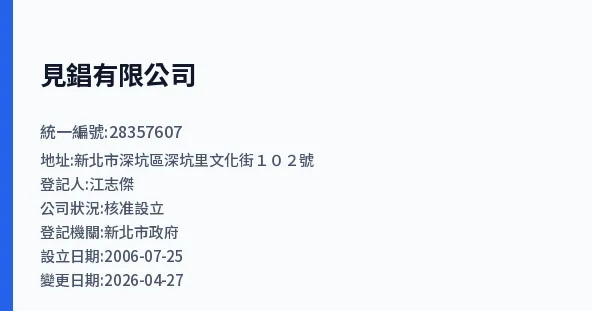 見錩有限公司的照片-統編 28357607(新北市) 公司登記資料與營業項目詳細圖表