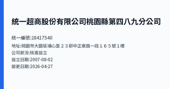 統一超商股份有限公司桃園縣第四八九分公司的照片-統編 28417540(桃園市) 公司登記資料與營業項目詳細圖表
