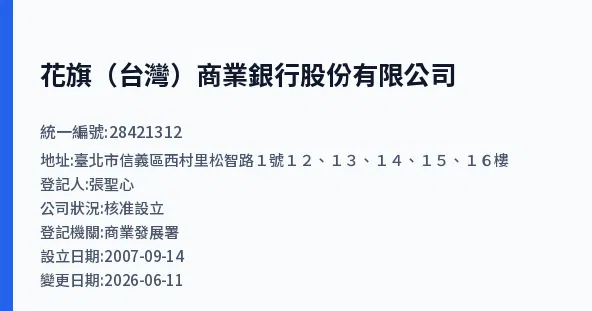 花旗(台灣)商業銀行股份有限公司的照片-統編 28421312(臺北市) 公司登記資料與營業項目詳細圖表