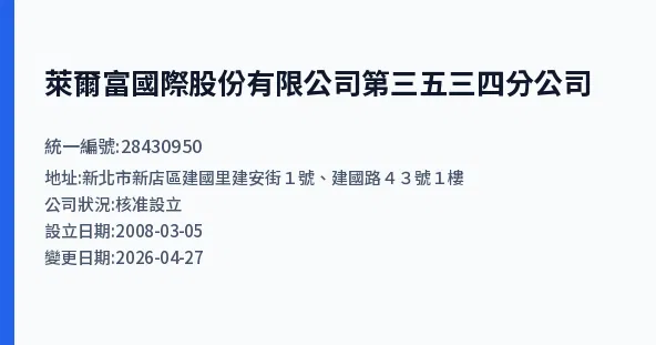 萊爾富國際股份有限公司第三五三四分公司的照片-統編 28430950(新北市) 公司登記資料與營業項目詳細圖表