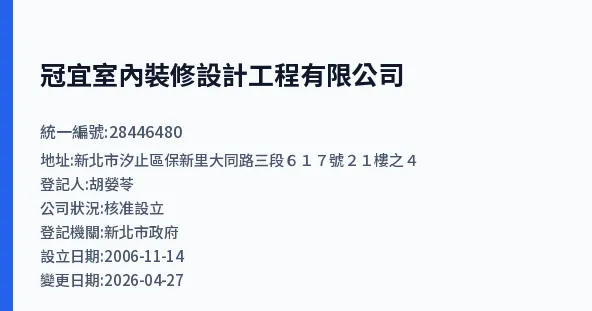 冠宜室內裝修設計工程有限公司的照片-統編 28446480(新北市) 公司登記資料與營業項目詳細圖表