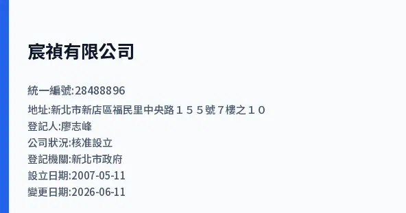 宸禎有限公司的照片-統編 28488896(新北市) 公司登記資料與營業項目詳細圖表