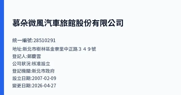 慕朵微風汽車旅館股份有限公司的照片-統編 28510291(新北市) 公司登記資料與營業項目詳細圖表