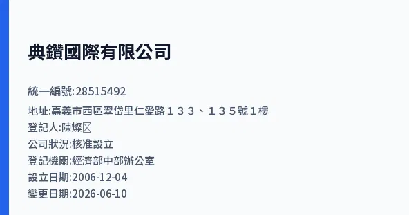 典鑽國際有限公司的照片-統編 28515492(嘉義市) 公司登記資料與營業項目詳細圖表