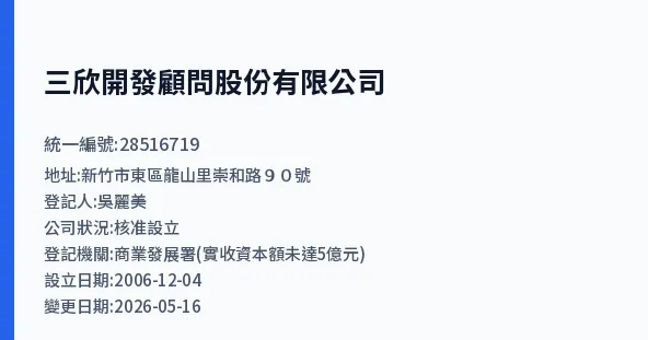 三欣開發顧問股份有限公司的照片-統編 28516719(新竹市) 公司登記資料與營業項目詳細圖表