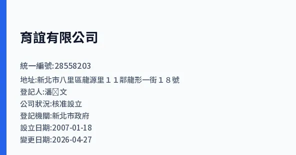育誼有限公司的照片-統編 28558203(新北市) 公司登記資料與營業項目詳細圖表