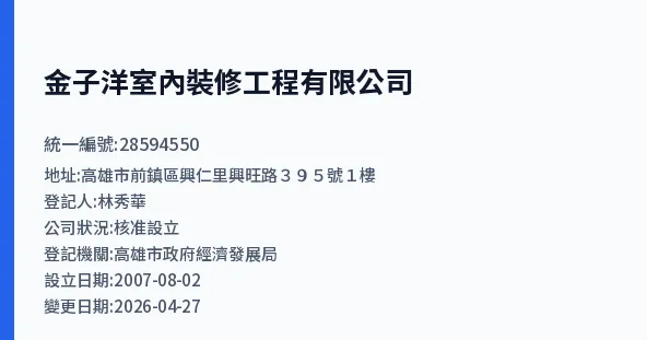 金子洋室內裝修工程有限公司的照片-統編 28594550(高雄市) 公司登記資料與營業項目詳細圖表