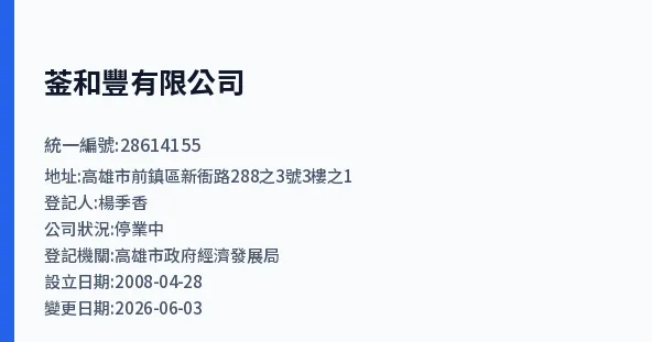 菳和豐有限公司的照片-統編 28614155(高雄市) 公司登記資料與營業項目詳細圖表