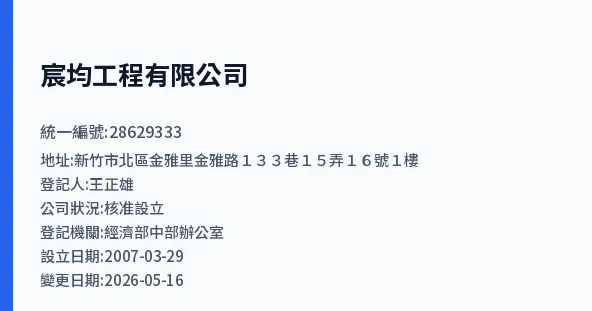 宸均工程有限公司的照片-統編 28629333(新竹市) 公司登記資料與營業項目詳細圖表