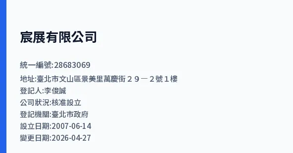 宸展有限公司的照片-統編 28683069(臺北市) 公司登記資料與營業項目詳細圖表