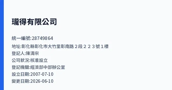 瓏得有限公司的照片-統編 28749864(彰化縣) 公司登記資料與營業項目詳細圖表
