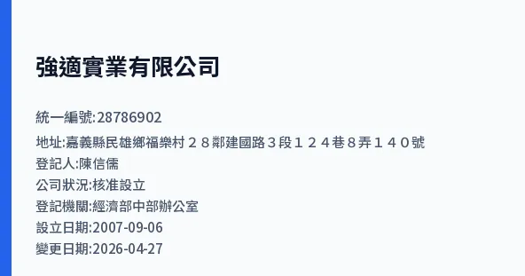 強適實業有限公司的照片-統編 28786902(嘉義縣) 公司登記資料與營業項目詳細圖表