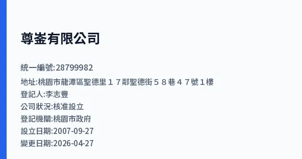 尊崟有限公司的照片-統編 28799982(桃園市) 公司登記資料與營業項目詳細圖表