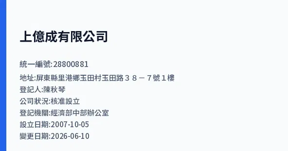 上億成有限公司的照片-統編 28800881(屏東縣) 公司登記資料與營業項目詳細圖表